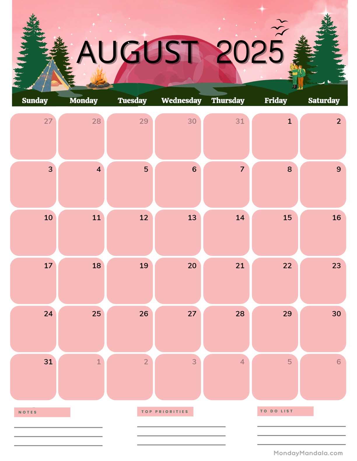 August Calendar Template 2026 Downloadable and Printable Options